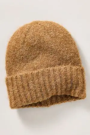 Anthropologie Ribbed Knit Beanie Tan