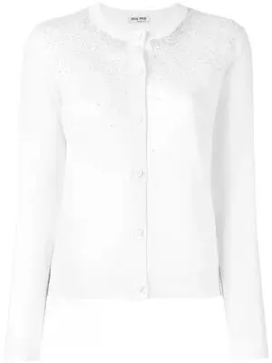 Miu Miu Sequin Stars Virgin Wool Cardigan - White