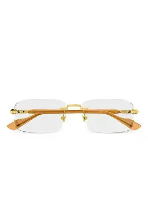 Gucci Rectangle-frame Logo Glasses - Gold