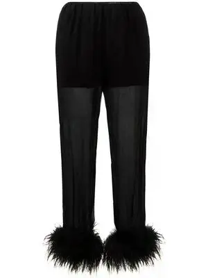 Prada Sheer Effect Trousers With Ostrich Feather Cuffs - Black
