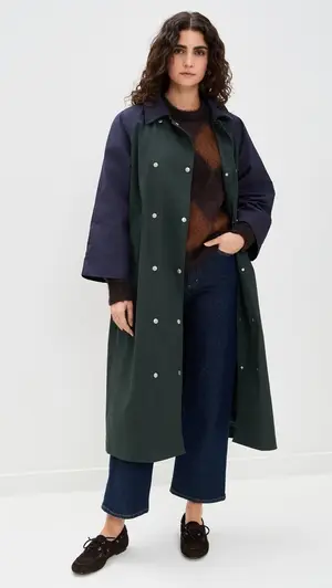 THE TINY BIG SISTER Color Blocked Twill Trench Coat