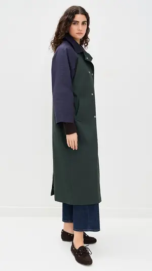 THE TINY BIG SISTER Color Blocked Twill Trench Coat