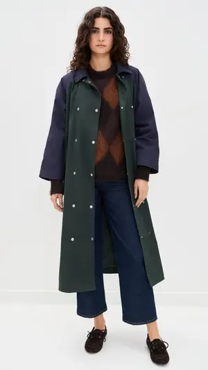 THE TINY BIG SISTER Color Blocked Twill Trench Coat