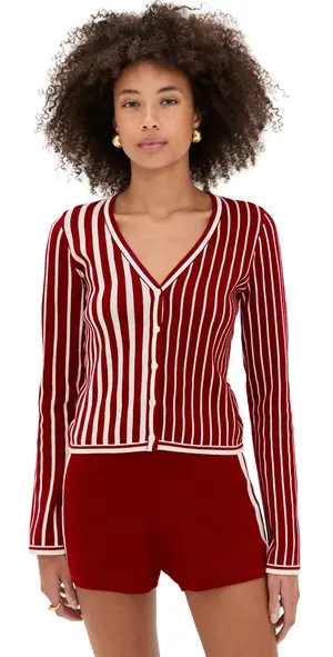 STATE & LAKE Striped Knit Cotton Cardigan - Burgundy