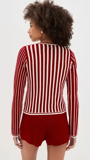 STATE & LAKE Striped Knit Cotton Cardigan - Burgundy