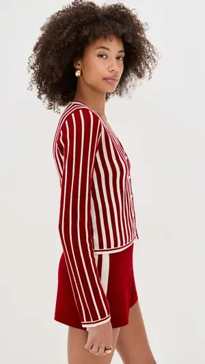 STATE & LAKE Striped Knit Cotton Cardigan - Burgundy