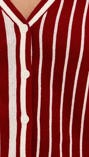STATE & LAKE Striped Knit Cotton Cardigan - Burgundy