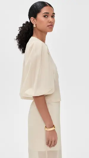 LE BOP Liza Puff Sleeve Organza Top - Ivory