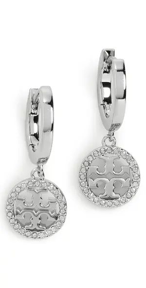 Tory Burch Icon Pavé Clip-on Hoop Earrings - Tory Silver/crystal