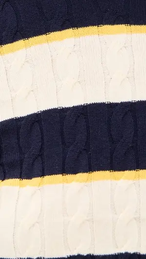 STATE & LAKE Cable Knit Pullover - Ivory/navy/yellow