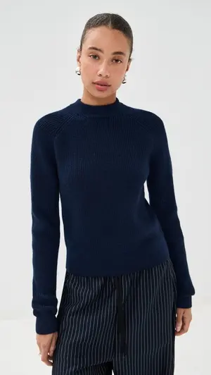 Tibi Cardigan Stitch Wool Shrunken Crewneck
