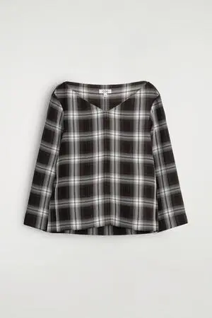 Cos Checked V-neck Top - Red