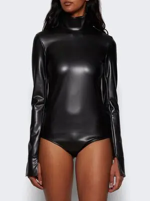 COURRÃ¨GES Mockneck Leather Effect Bodysuit