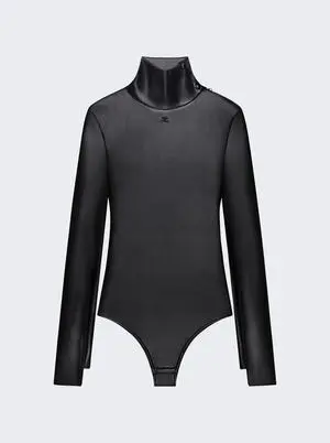 COURRÃ¨GES Mockneck Leather Effect Bodysuit - Black