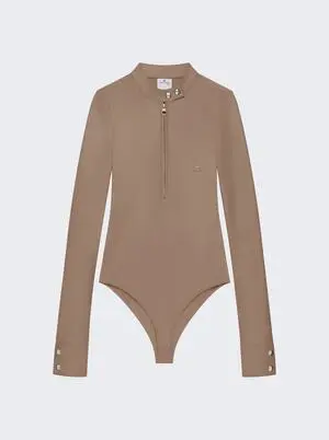 COURRÃ¨GES Courrèges Biker Crepe Jersey Zipped Bodysuit - Brown
