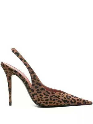 Amina Muaddi 105mm Leather Heeled Pumps - Leopard