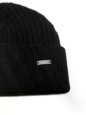 Herno Ribbed Knit Beanie With Logo Plaque