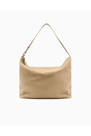 Emporio Armani Icon Suede Oversized Hobo Shoulder Bag - Beige