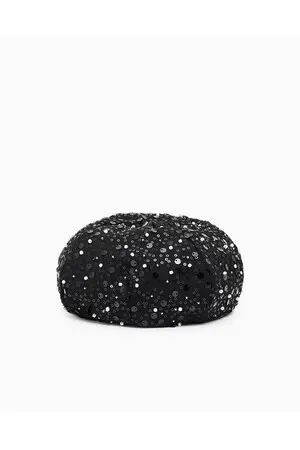 Emporio Armani Georgette Beret With Beads And Sequins - Black