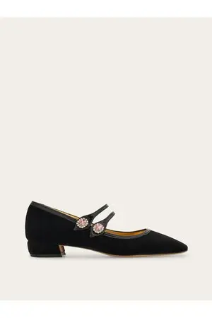 FERRAGAMO Crystal-Embellished Velvet Mary Janes - Black