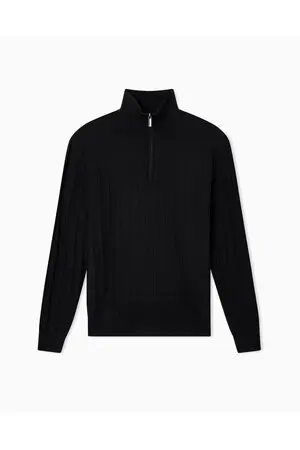 Emporio Armani Check Knit Mock-neck Jumper - Black