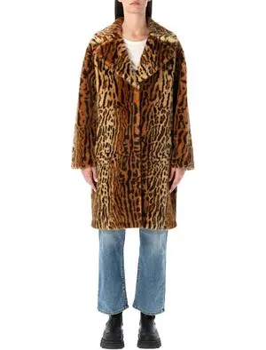 STAND STUDIO Camille Faux Fur Cocoon Coat - Leopard Print