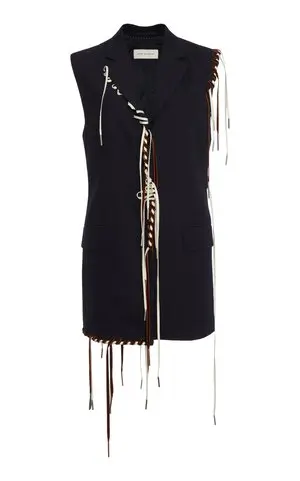 Dries Van Noten Bimbila Whipstitched Wool Vest - Navy