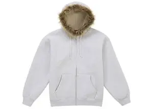 Supreme Faux Fur Zip Up Hooded Sweatshirt - Heather Grey