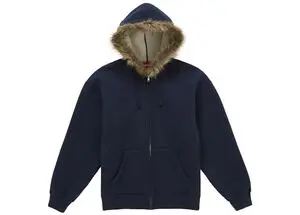 Supreme Faux Fur Zip Up Hooded Sweatshirt - Navy Blue