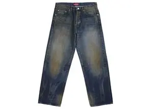 Supreme Distressed Loose Fit Selvedge Jean - Washed Indigo