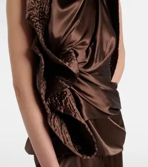 Dries Van Noten Asymmetric Draped Silk-blend Satin Top