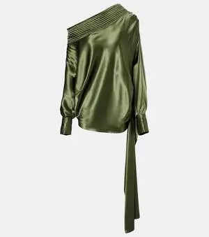 Dries Van Noten Asymmetric Draped Silk-blend Satin Top - Green