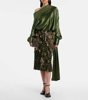 Dries Van Noten Asymmetric Draped Silk-blend Satin Top