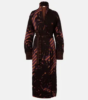 Dries Van Noten Wool And Alpaca-blend Jacquard Wrap Coat - Multicoloured