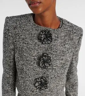 Oscar De La Renta Floral-appliqué Cotton-blend Tweed Jacket