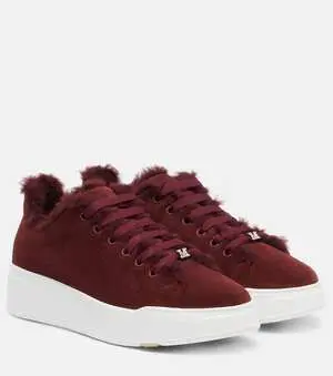 Max Mara Tmaxi Teddy-trimmed Suede Sneakers - Burgundy