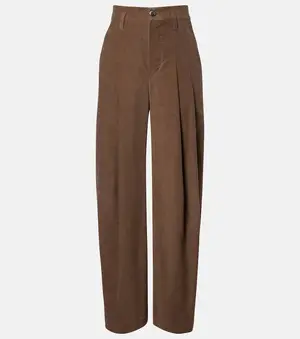 Brunello Cucinelli Pleated High-rise Wide-leg Cotton Pants - Brown