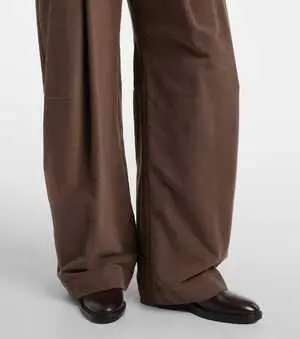 Brunello Cucinelli Pleated High-rise Wide-leg Cotton Pants - Brown