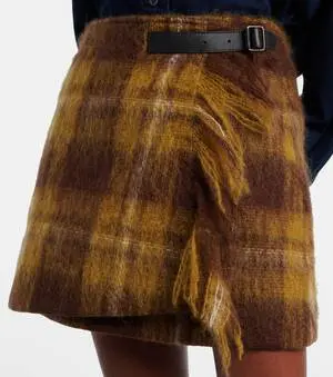 Loewe Checked Mohair And Wool Miniskirt - Yellow