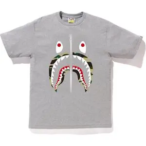A BATHING APE 1st Camo Shark Tee Shirt - Gray/yellow