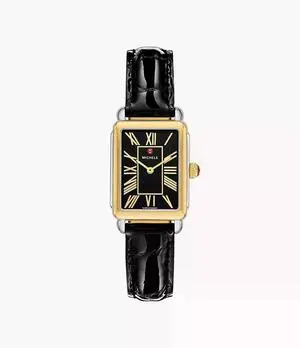 Michele Deco Park Leather Watch - Black