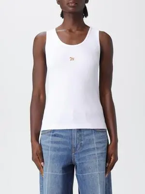 Maison Kitsuné Sleeveless Cotton Top With Embroidered Logo - White