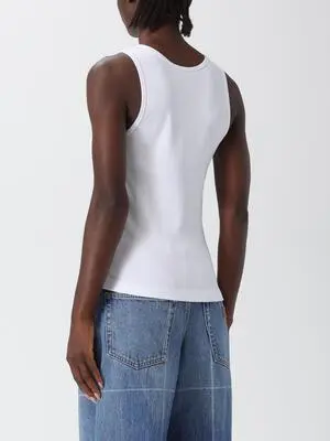 Maison Kitsuné Sleeveless Cotton Top With Embroidered Logo - White