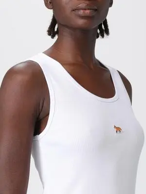 Maison Kitsuné Sleeveless Cotton Top With Embroidered Logo - White