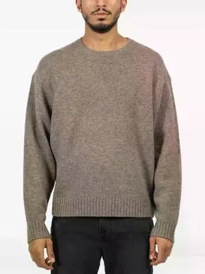 FRAME Ribbed Knit Crewneck Sweater - Brown