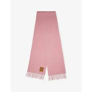 GANNI Logo-patch Fringed Double Wool Scarf - Mauve Morn