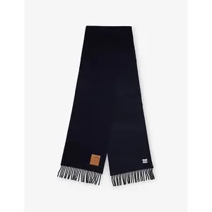 GANNI Brand-patch Wool Scarf - Sky Captain