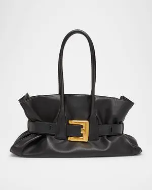 Balmain Anthem Large Belted Leather Tote Bag - Black