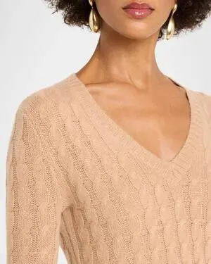 Neiman Marcus Cashmere Cable-knit Sweater - Camel