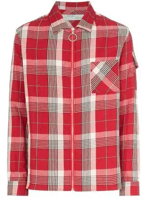 Off-White Checke Zip Up Skulls Flannel Shirt - Red